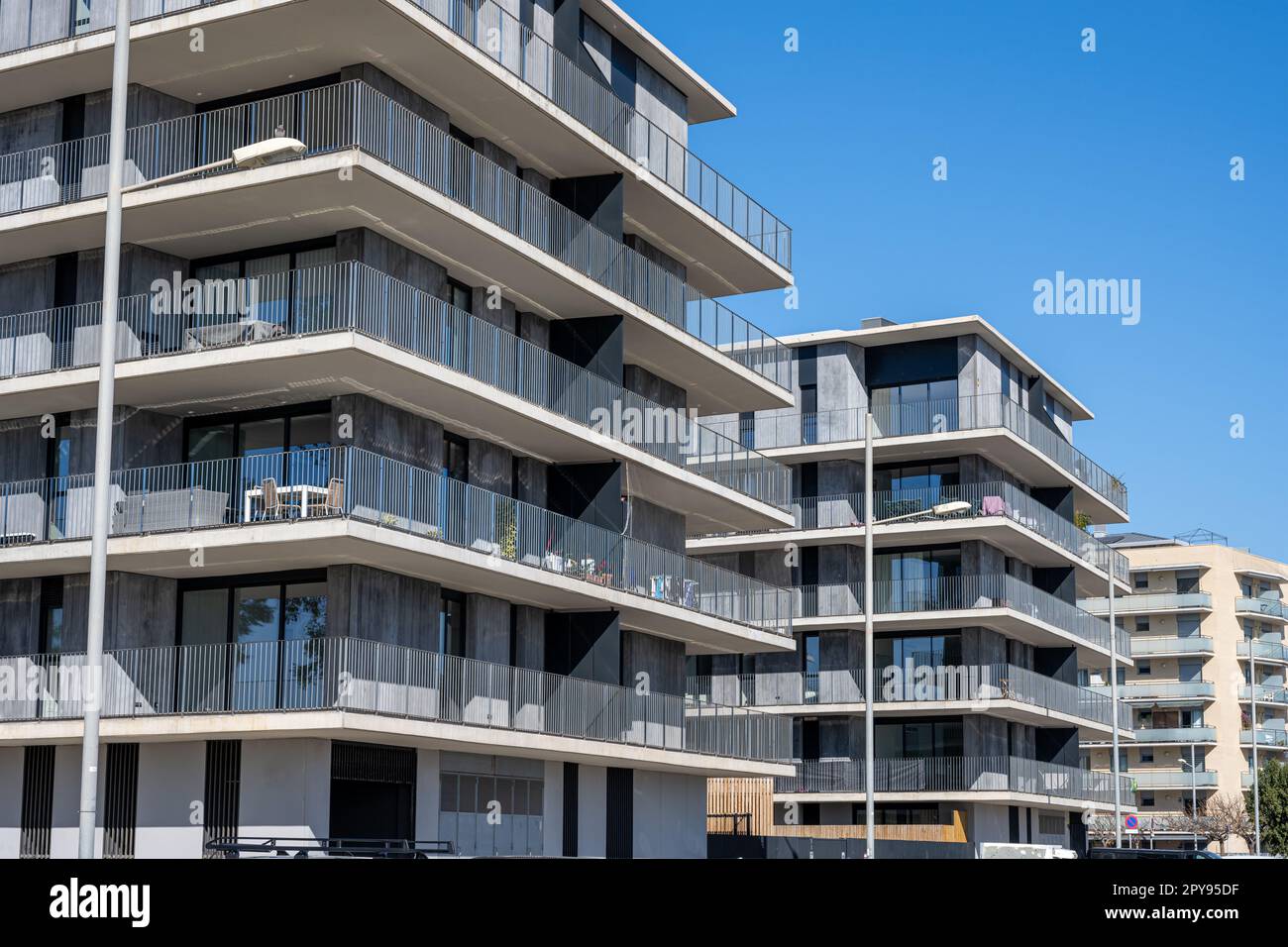 Modern multi-family apartment buildings seen in Barcelona, Spain Stock ...