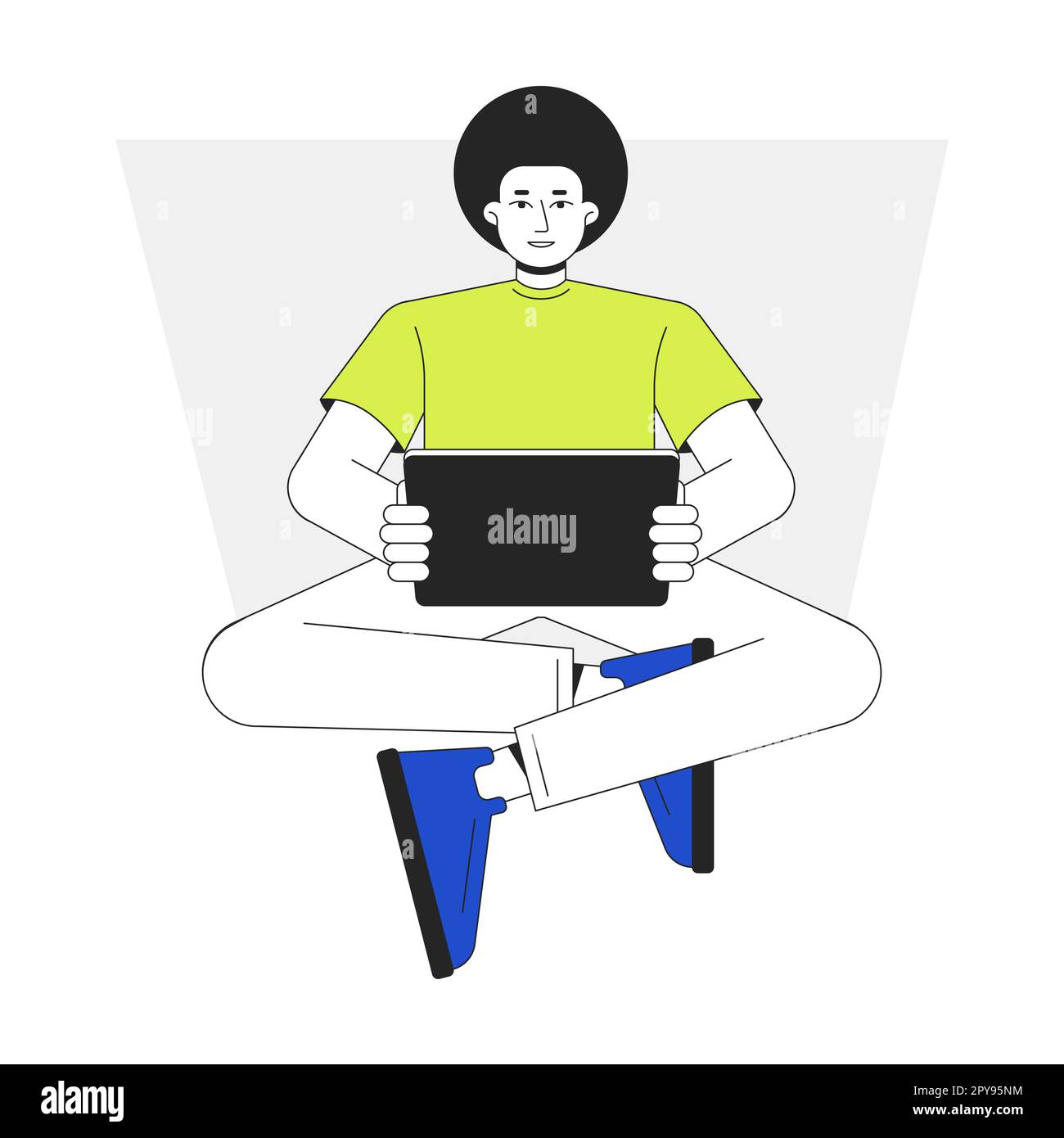 Man holding tablet flat line vector spot illustration Stock Vector ...