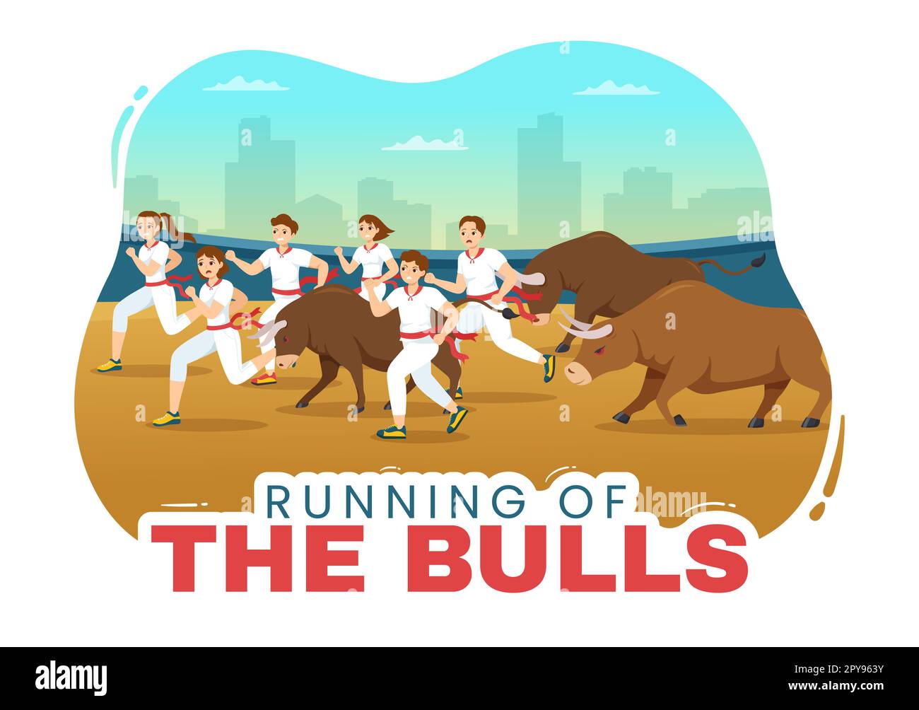 Running of the Bulls Illustration with Bullfighting Show in Arena in ...