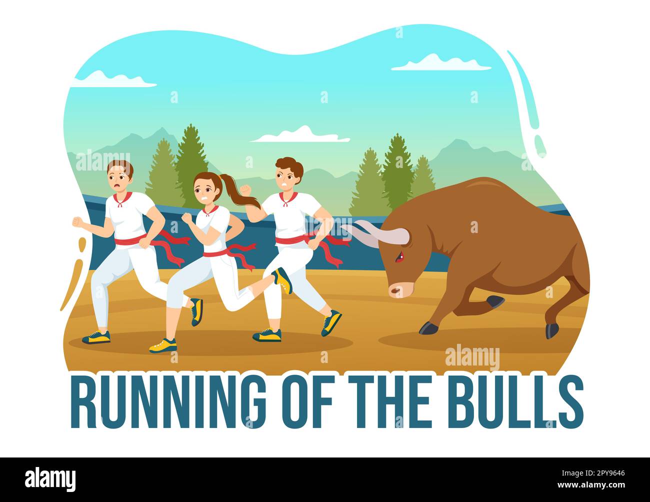 Running of the Bulls Illustration with Bullfighting Show in Arena in ...