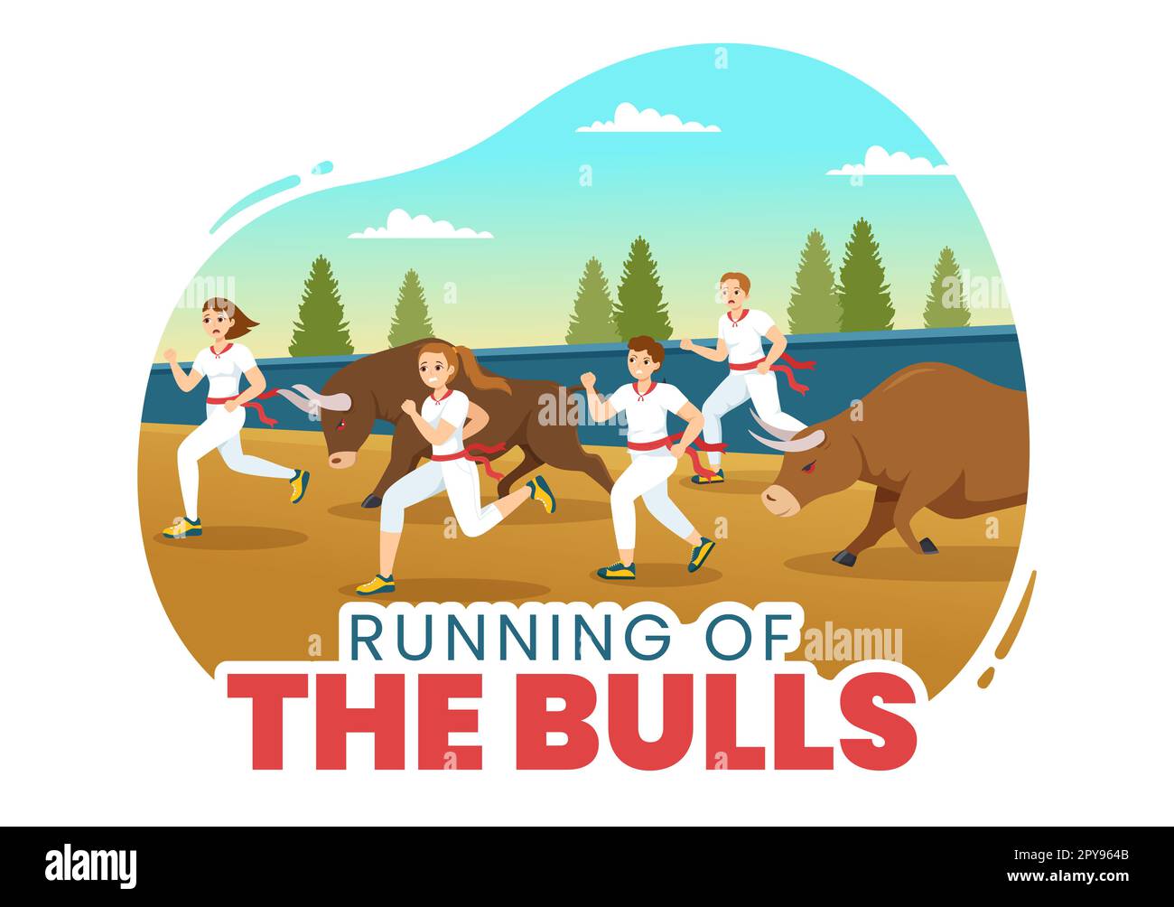 Running of the Bulls Illustration with Bullfighting Show in Arena in ...