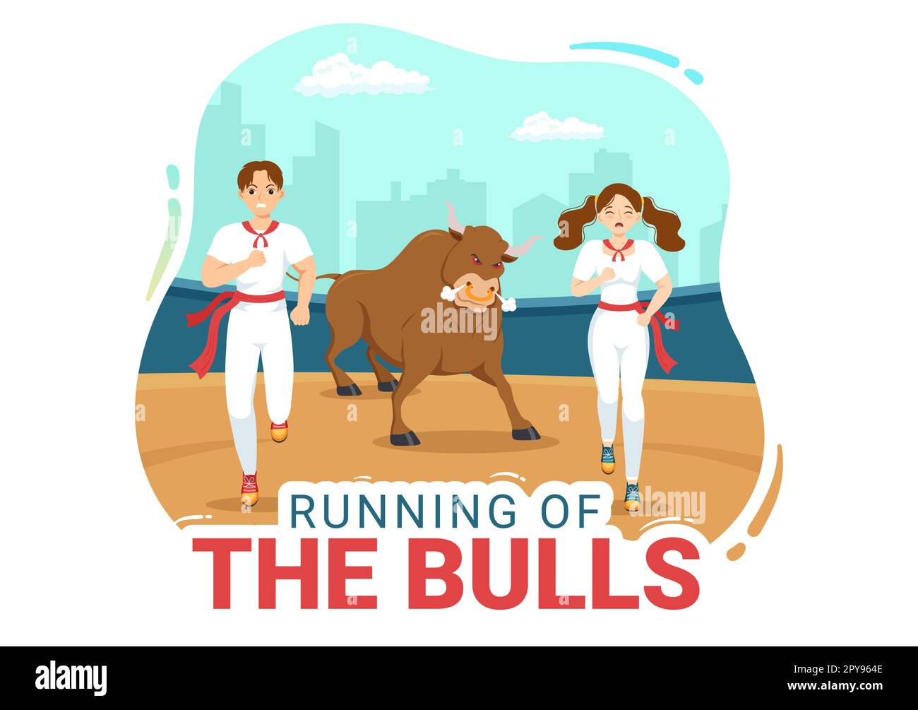 Running of the Bulls Illustration with Bullfighting Show in Arena in ...