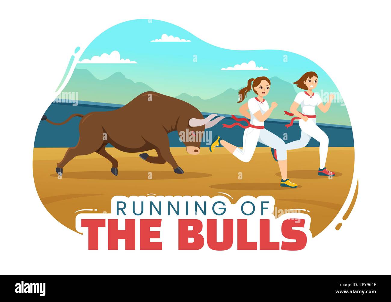 Running of the Bulls Illustration with Bullfighting Show in Arena in ...