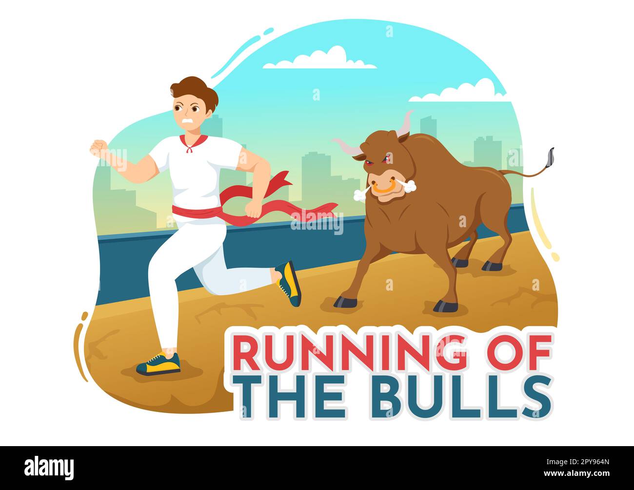 Running of the Bulls Illustration with Bullfighting Show in Arena in ...