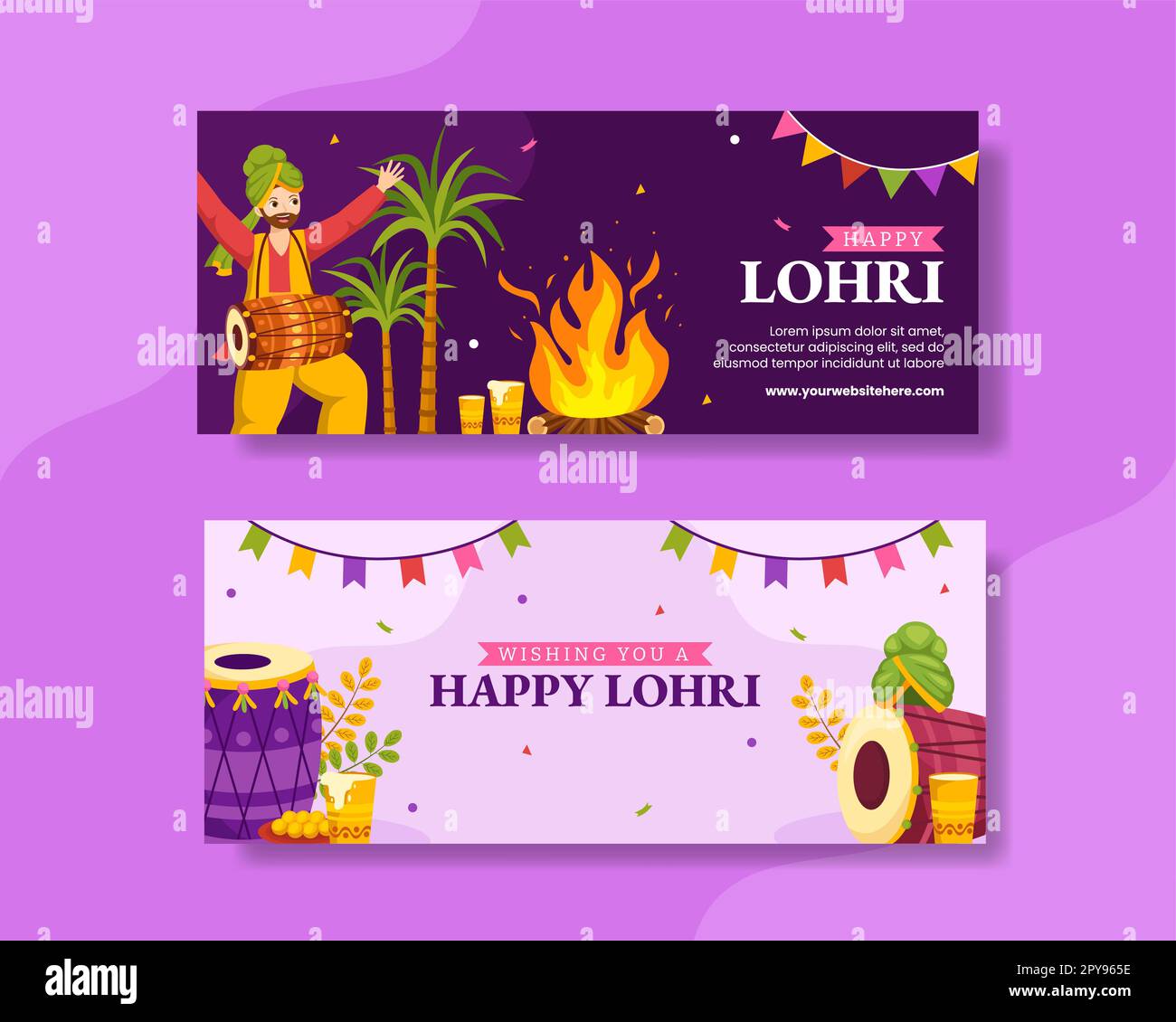Happy Lohri Festival Horizontal Banner Flat Cartoon Hand Drawn ...