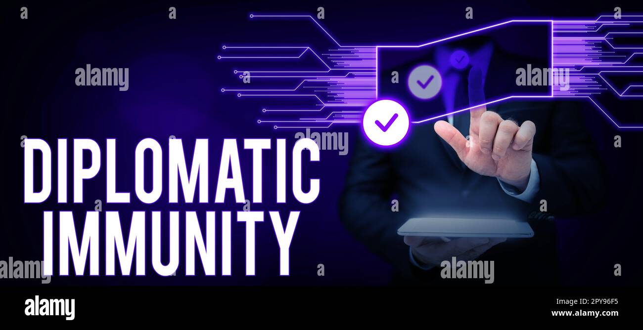 Text showing inspiration Diplomatic Immunity. Conceptual photo law that ...