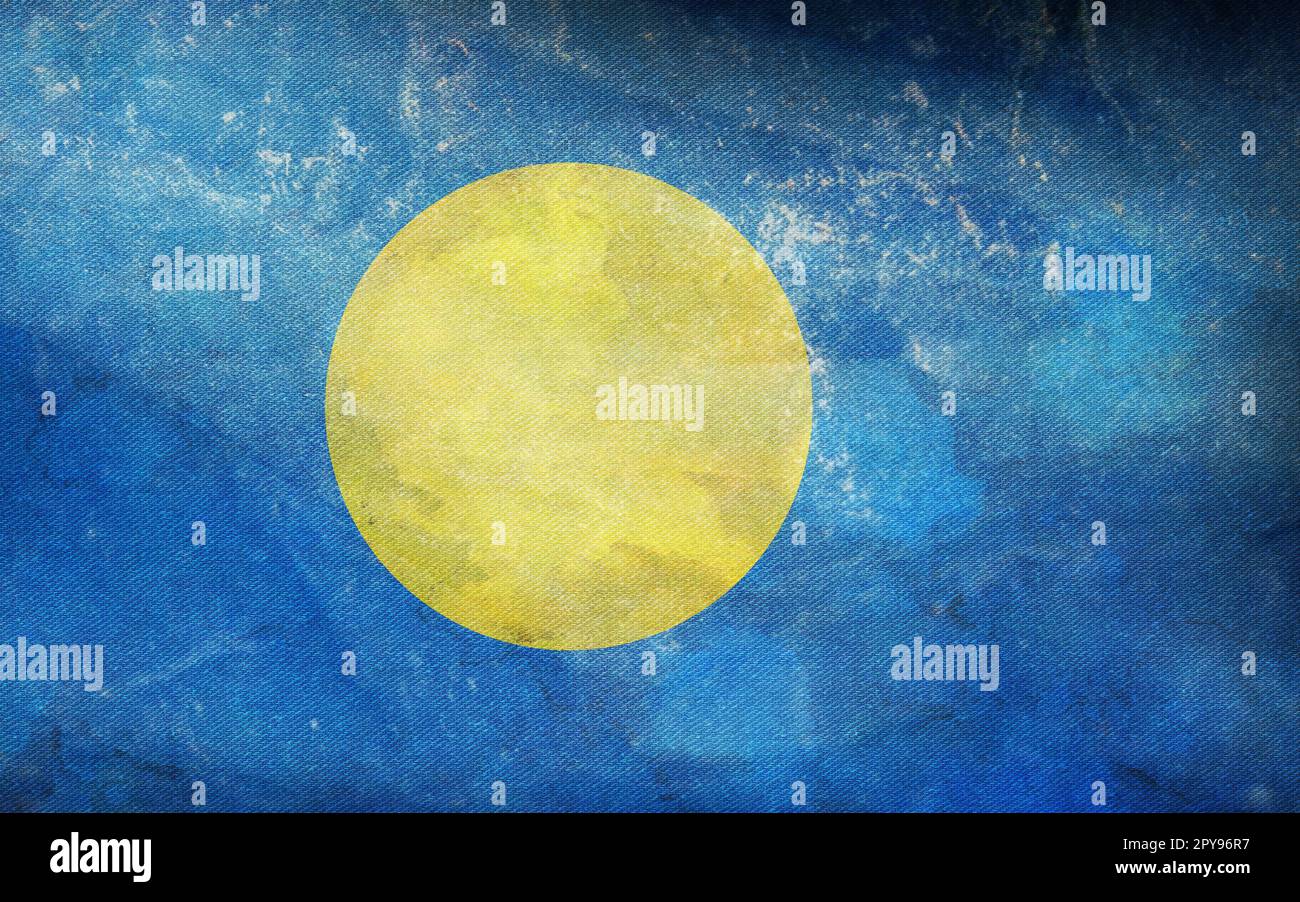 retro flag of Micronesian peoples Palauans with grunge texture. flag ...