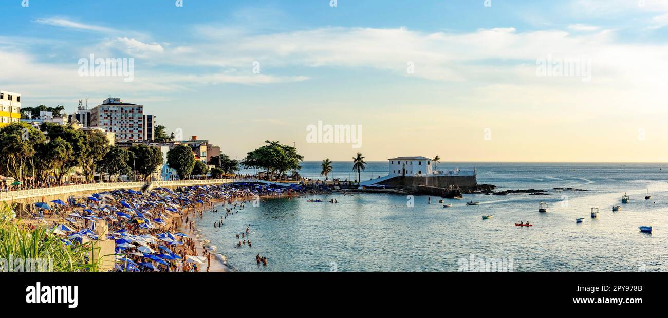 Sunny Sunday in the summer of the city of Salvador in Bahia with Barra ...