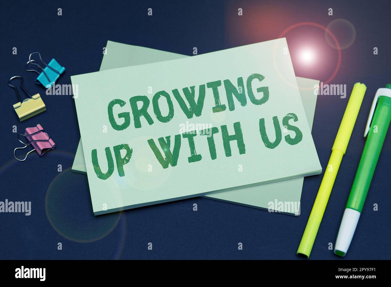 Conceptual caption Growing Up With Us. Business showcase offering help ...