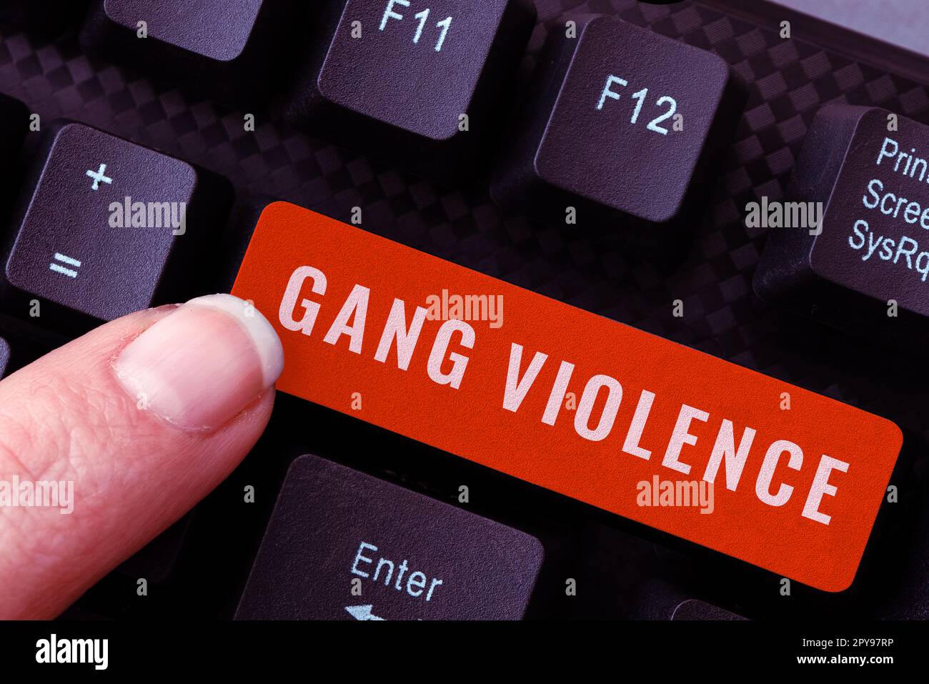 Hand writing sign Gang Violence. Business concept infringement of the ...