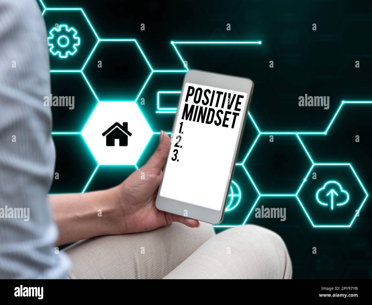 Conceptual caption Positive Mindset. Word for mental and emotional attitude that focuses on ...