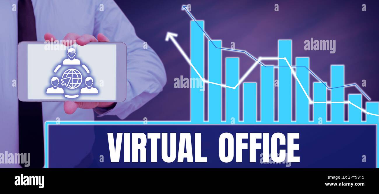 Sign displaying Virtual Office. Concept meaning Mobile work-environment ...
