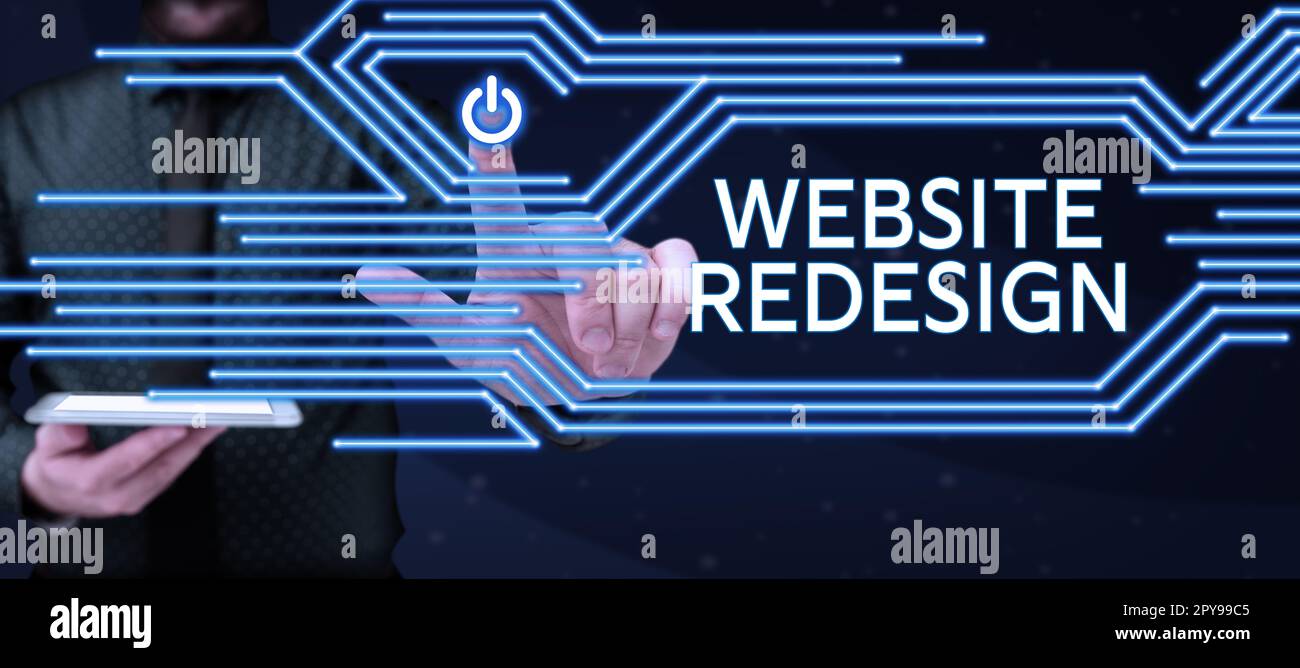 Hand writing sign Website Redesign. Concept meaning modernize improver ...