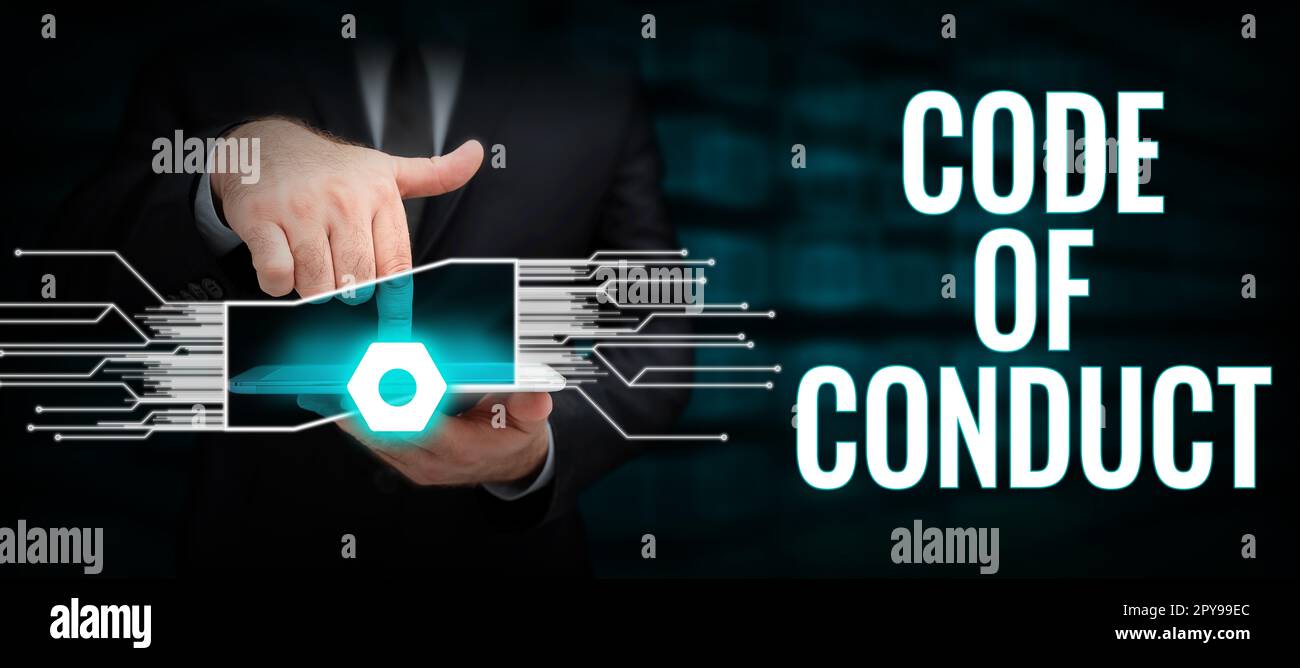 Hand writing sign Code Of Conduct. Business showcase Ethics rules moral ...