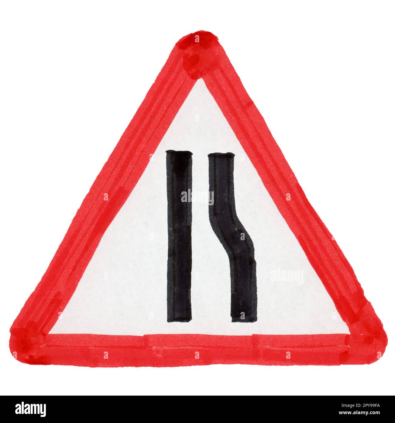 road narrows one side sign illustration isolated over white Stock Photo ...