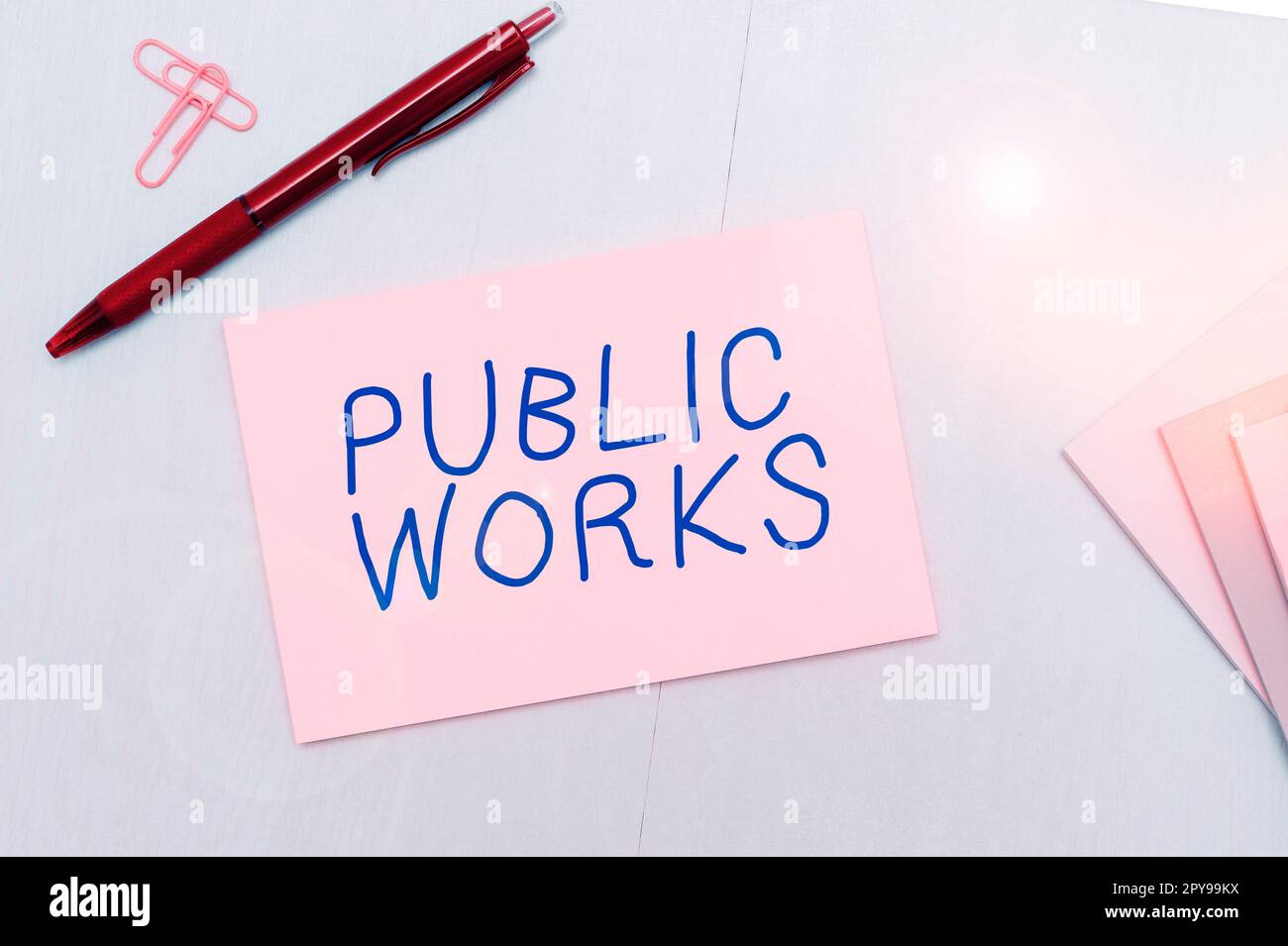 Hand writing sign Public Works. Business concept Describes the viewing ...