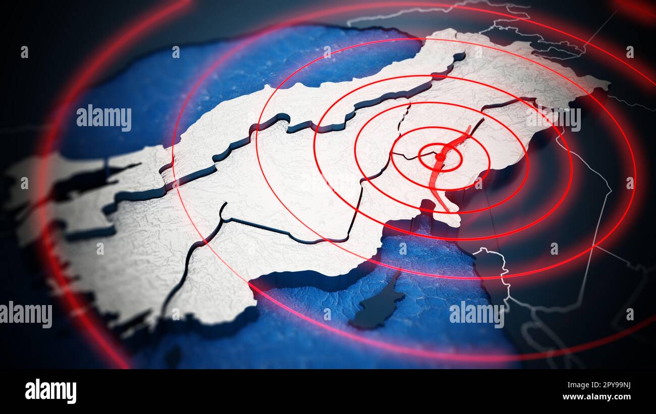3D illustration of major earthquake in south east region of Turkey. 3D ...