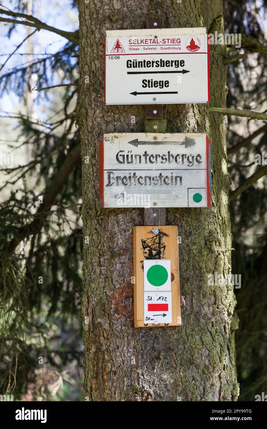 Signposting Fern Hiking Trail Selketal-Stieg Stock Photo - Alamy