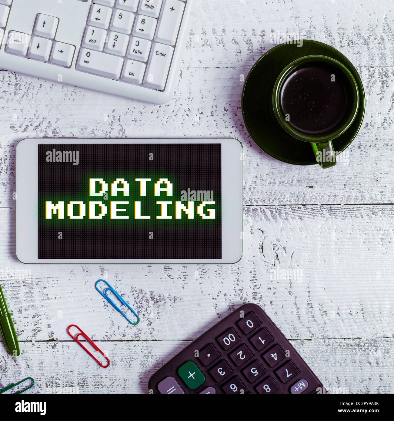 Text sign showing Data Modeling. Business concept process of transferring data between data ...