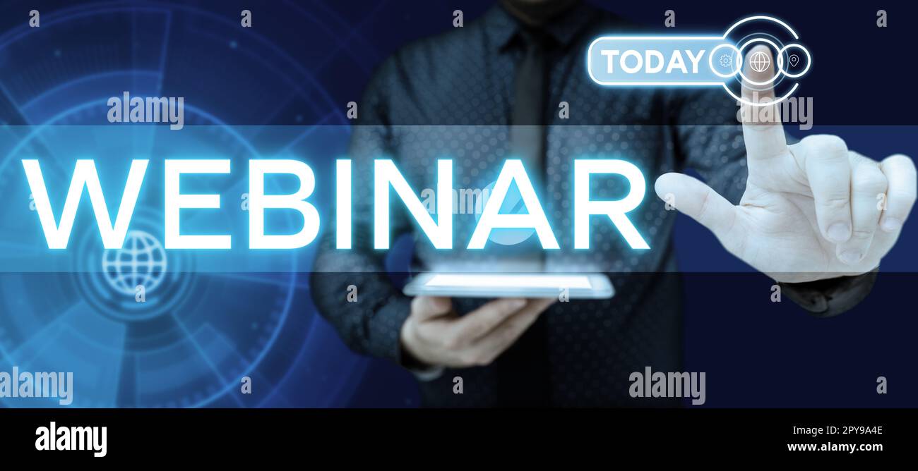 Text sign showing Webinar. Business showcase defined as seminar ...