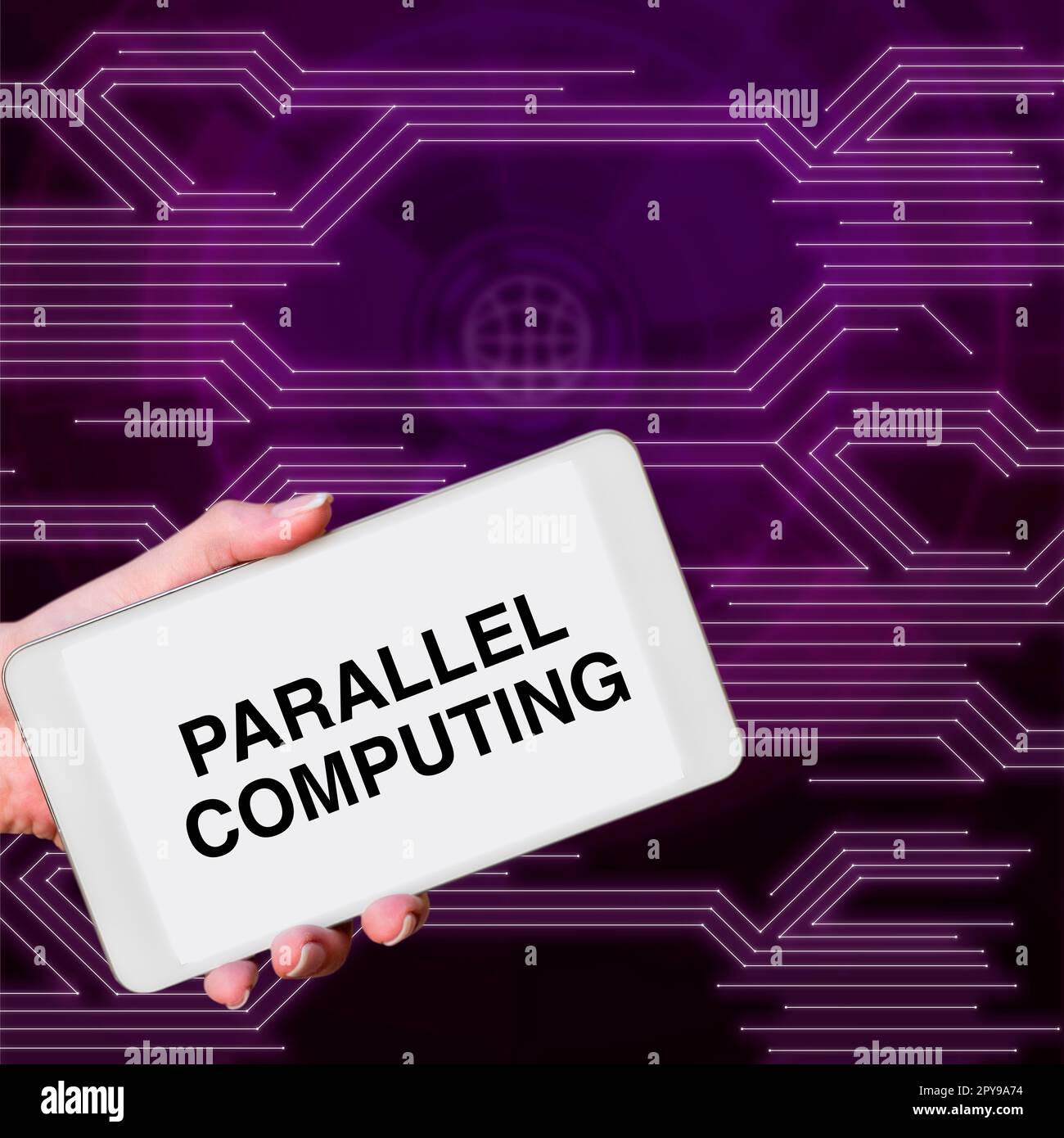 Text caption presenting Parallel Computing. Business showcase simultaneous calculation by means ...