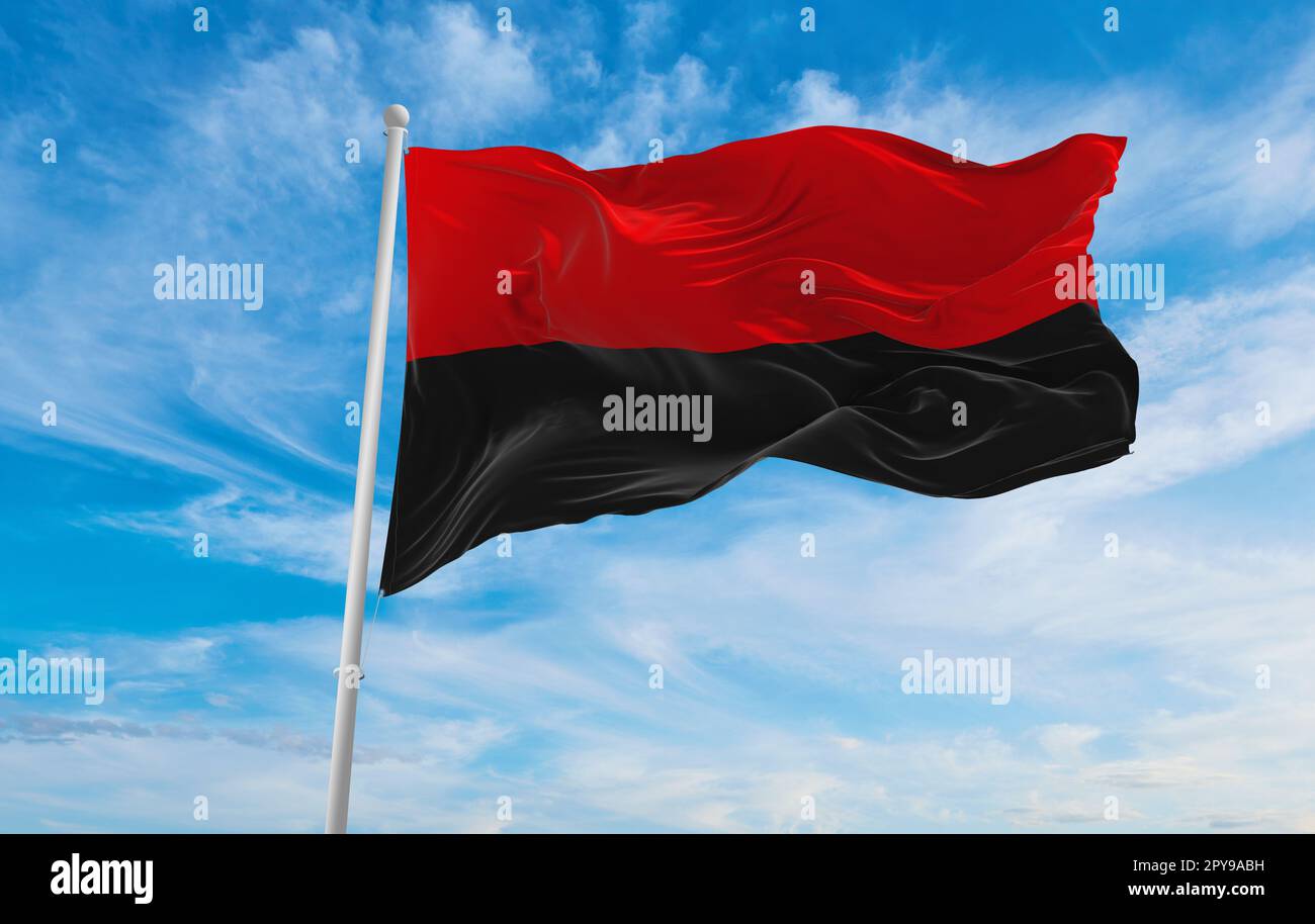 flag of Dravidian peoples Tamils at cloudy sky background, panoramic ...