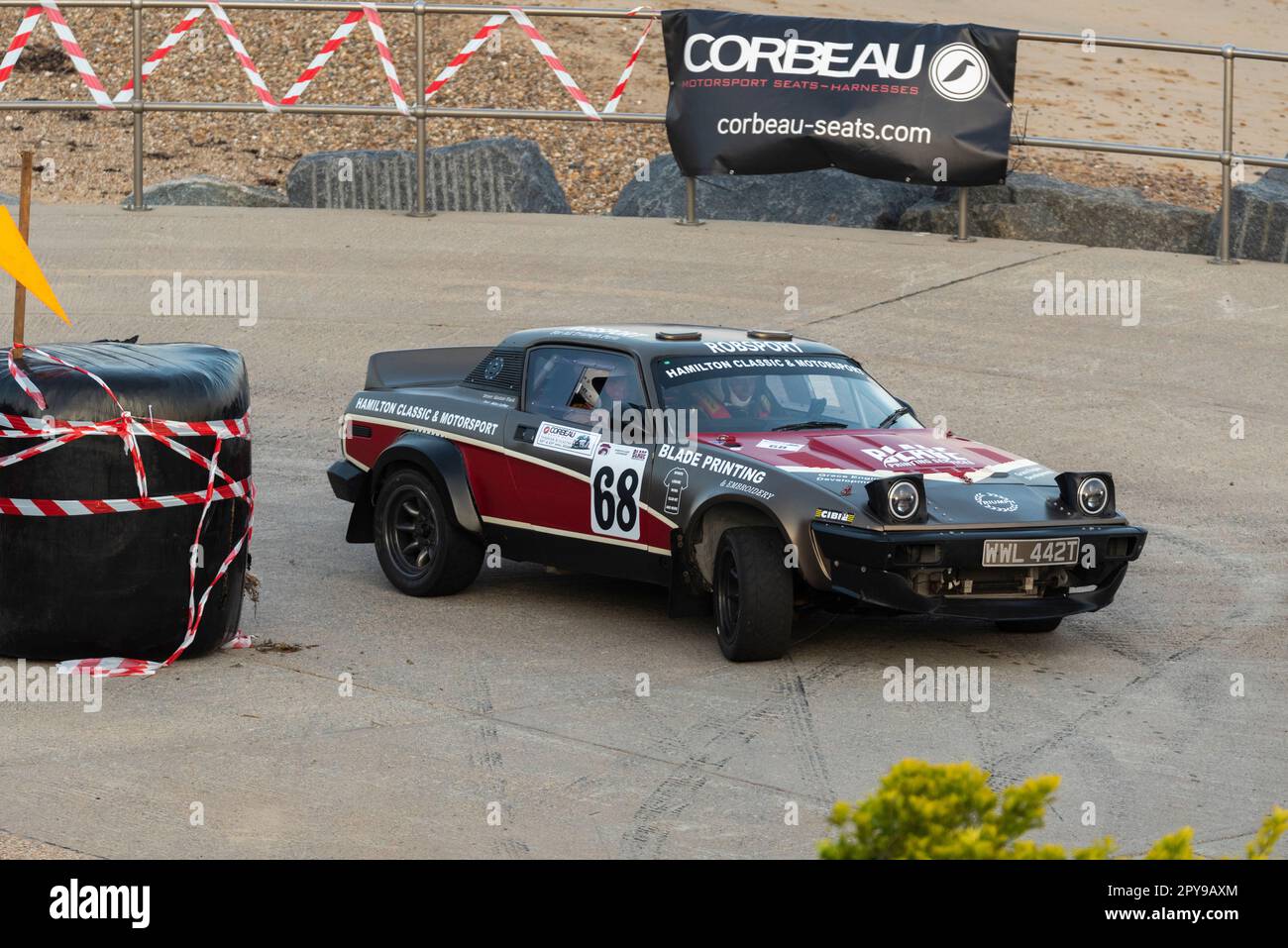 Alastair Flack racing a 1979 Triumph TR7 V8 competing in the Corbeau ...