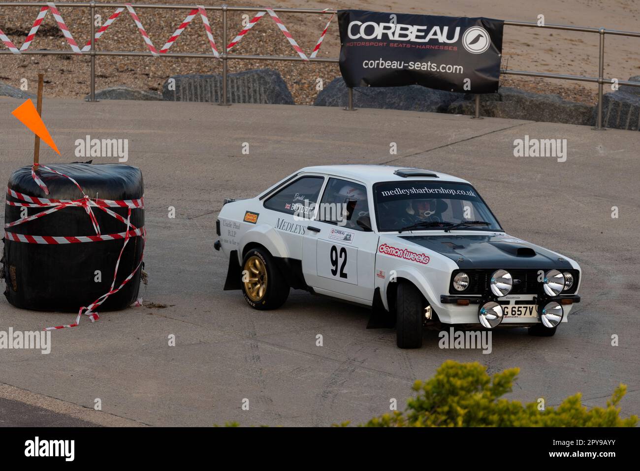 Gerald Boyden racing a classic Ford Escort Mk2 competing in the Corbeau ...