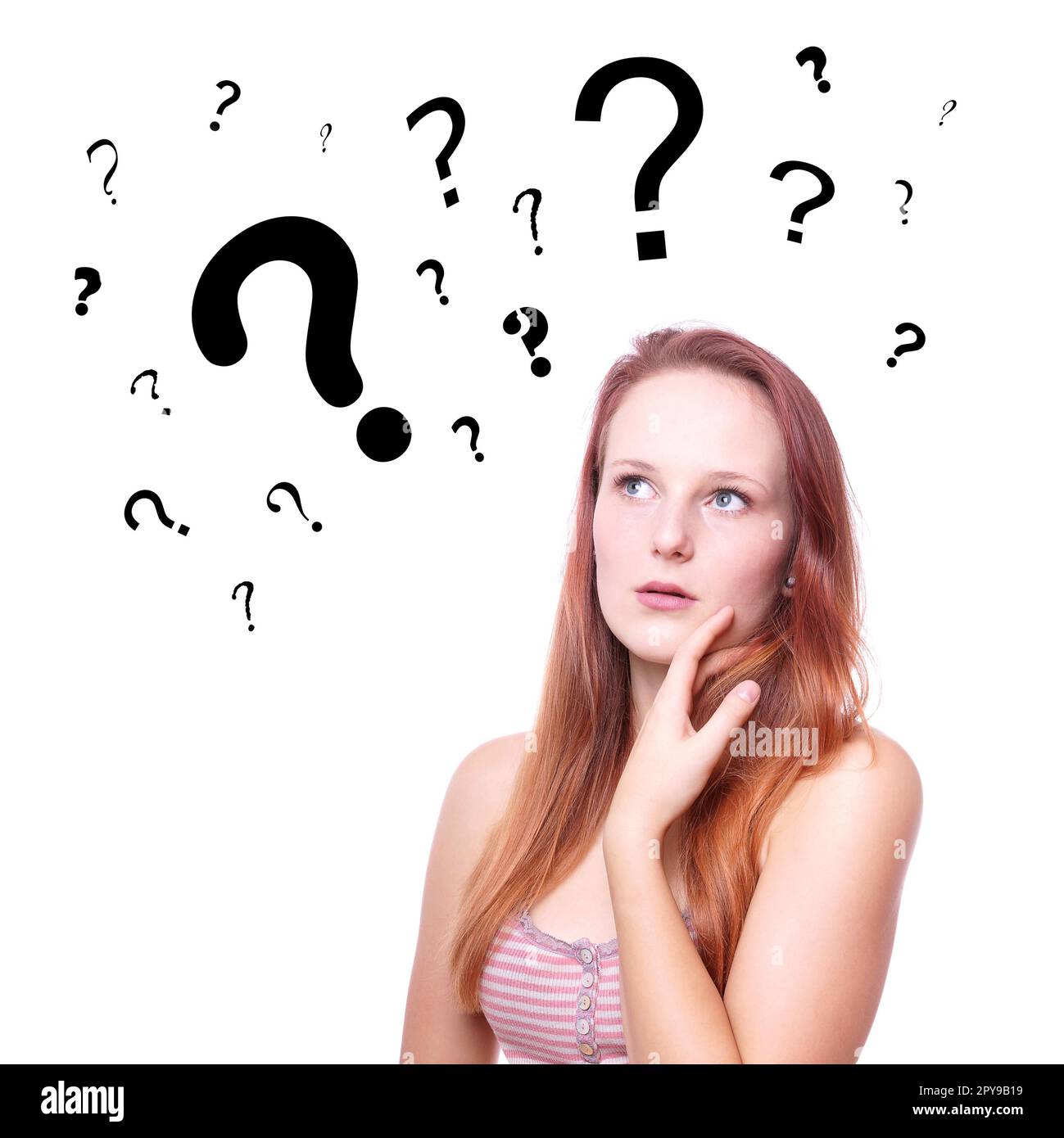 Woman question marks head hi-res stock photography and images - Alamy