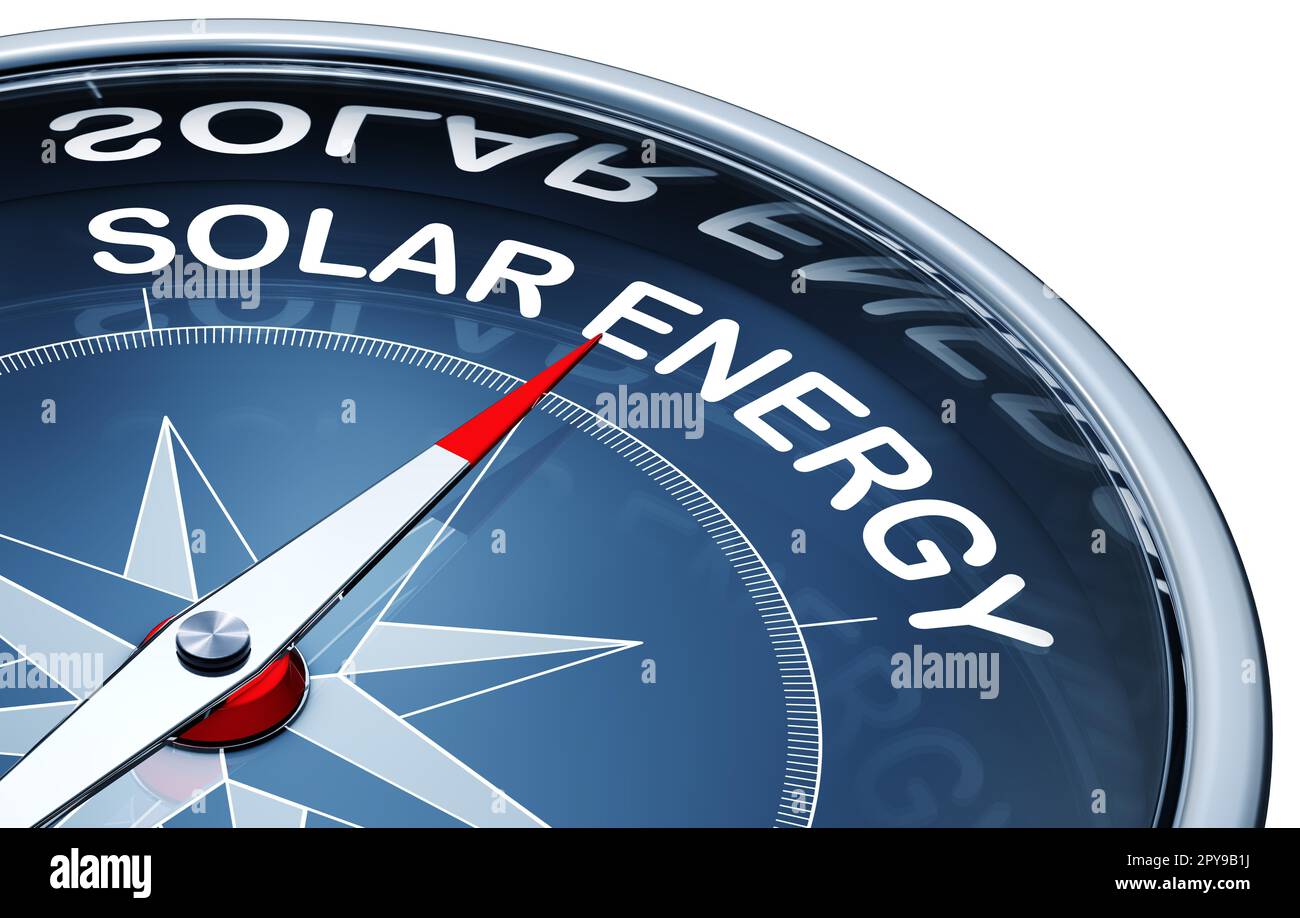 3D rendering of a compass with a solar energy icon Stock Photo - Alamy