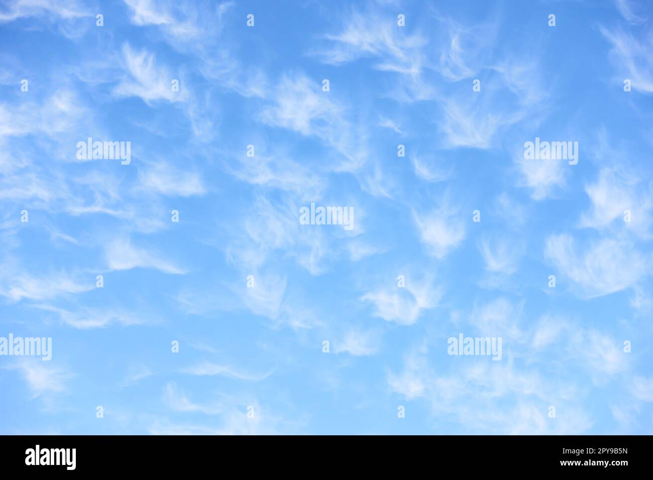 Blue spring sky with lots white fleecy clouds. Abstract background ...