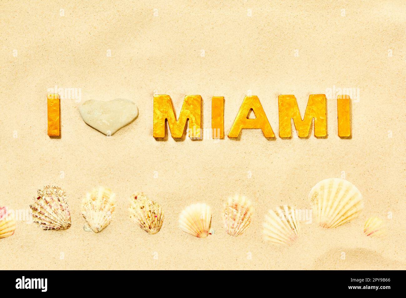 I Love Miami - Letters and seashells in beach sand Stock Photo - Alamy