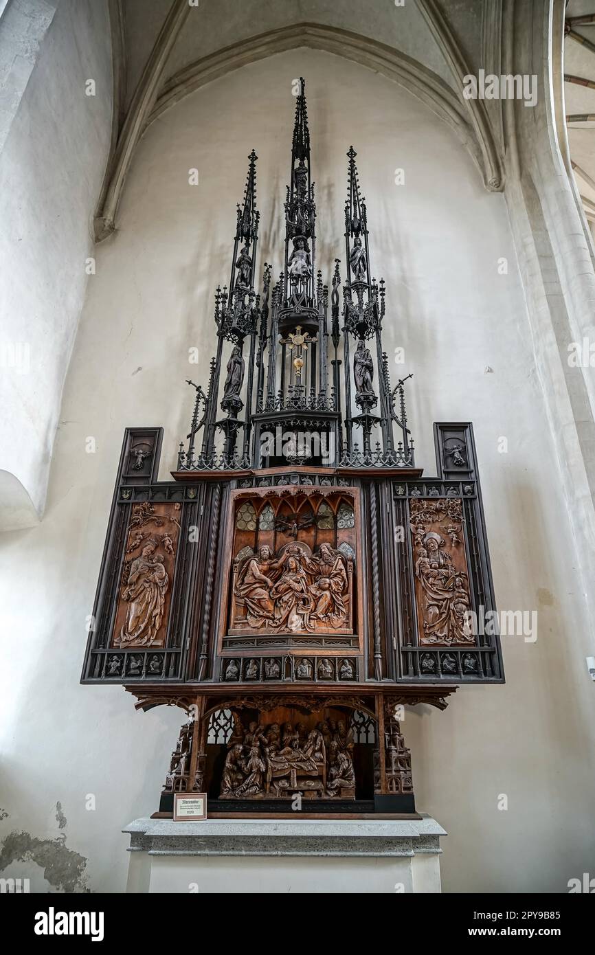 Old wooden pulpit in St James Church in Rothenburg Stock Photo - Alamy