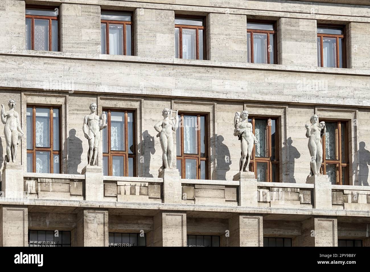 View of the statues on the Municipal Library in Prague Stock Photo - Alamy