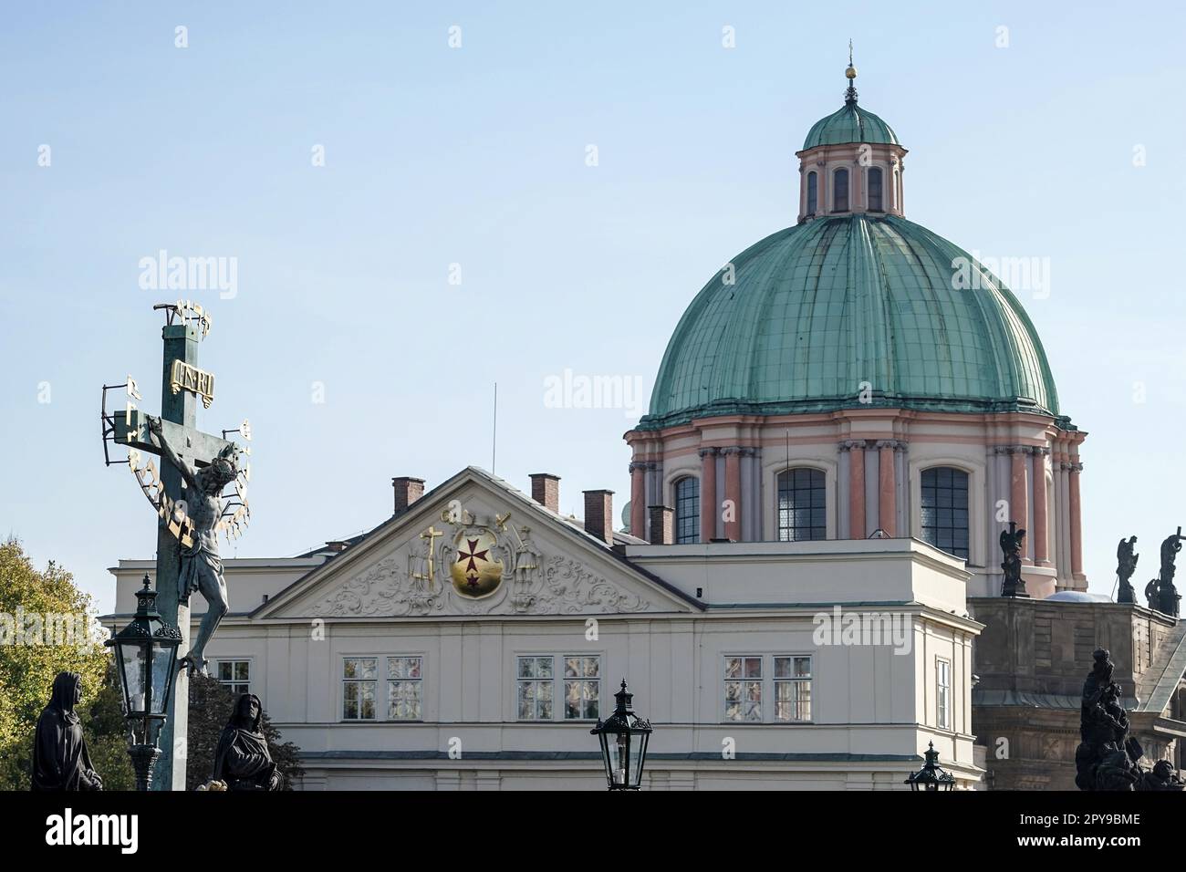 Statuary of St Cross - Calvary on Charles Bridge in Prague Stock Photo ...