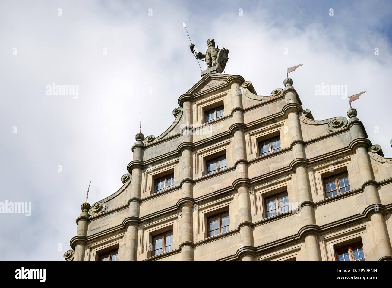 Statue of a soldier on top of a building in Rothenburg Stock Photo - Alamy