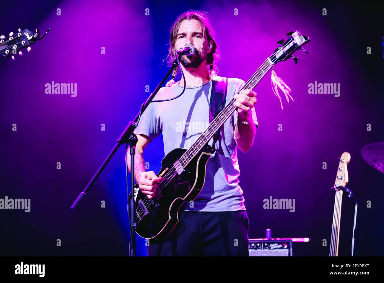 Max Oleartchik of Big Thief performs live at Alcatraz on April 23, 2023 ...
