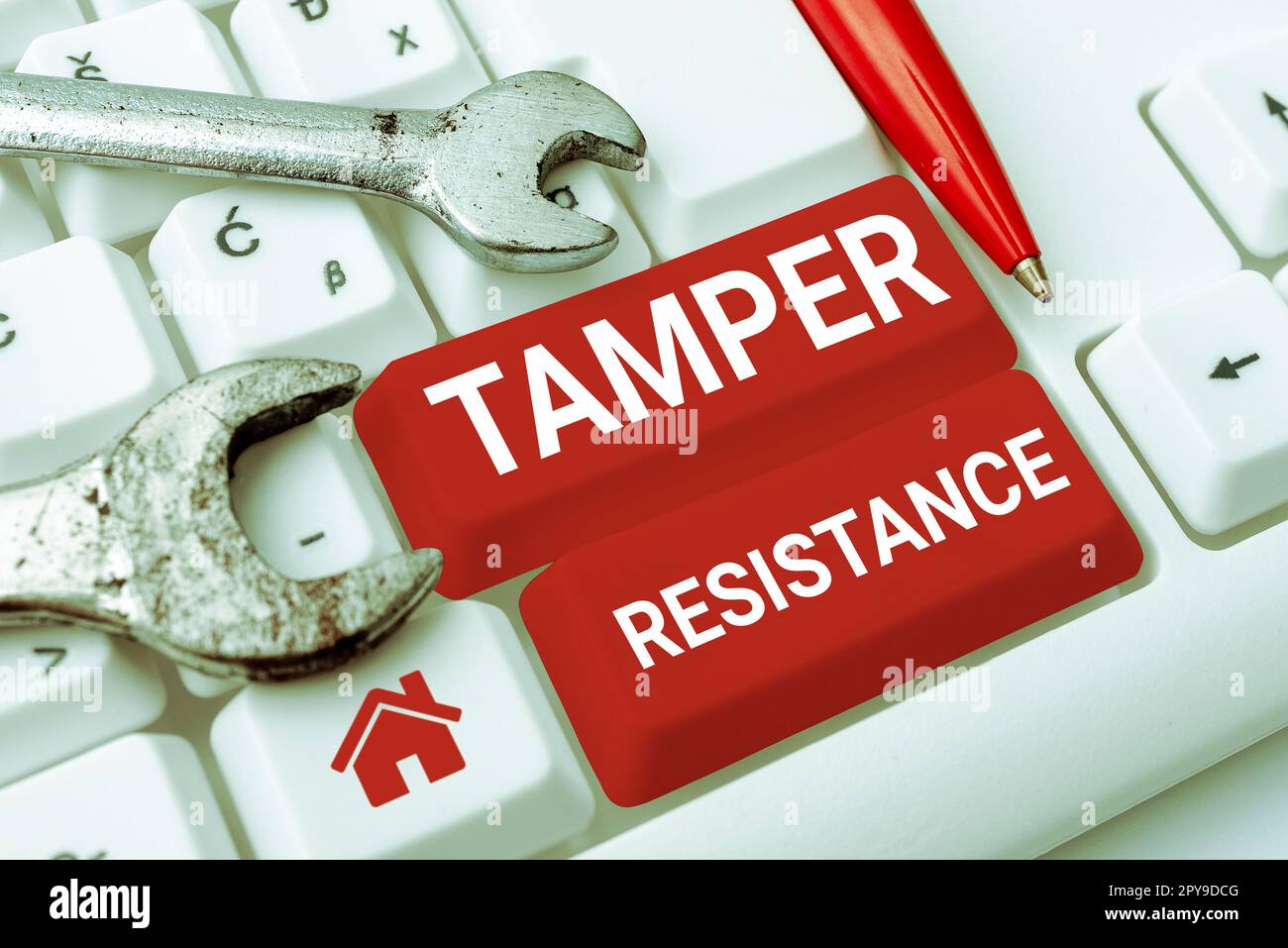 Text caption presenting Tamper Resistance. Word for resilent to ...