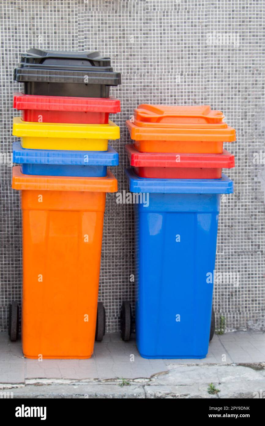 Set of trash bin made of plastic in the view Stock Photo - Alamy