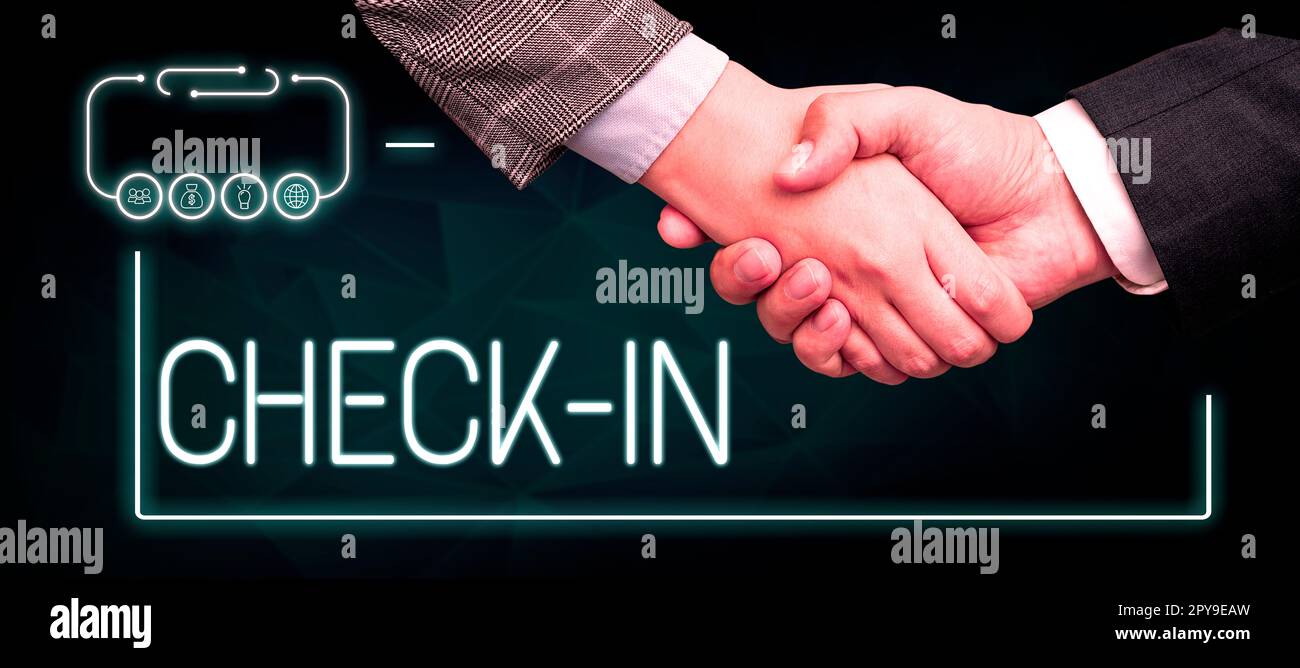 Conceptual caption Check In. Conceptual photo Procedure by which an ...