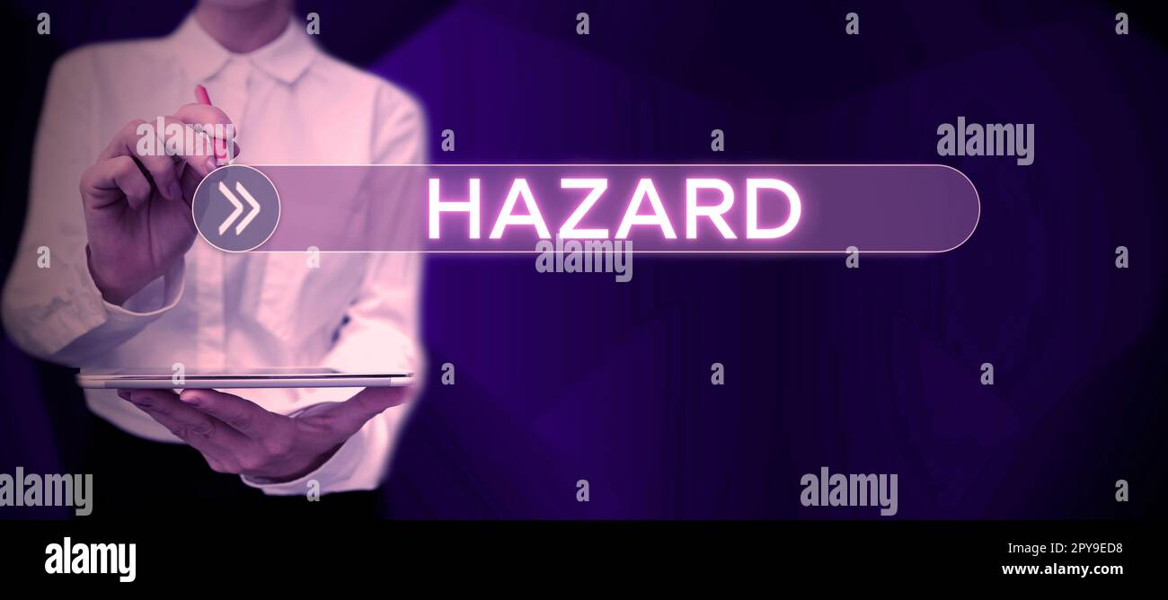 Hand writing sign Hazard. Business showcase account or statement ...