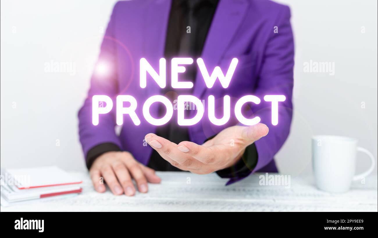 Hand writing sign New Product. Business approach goods and services ...