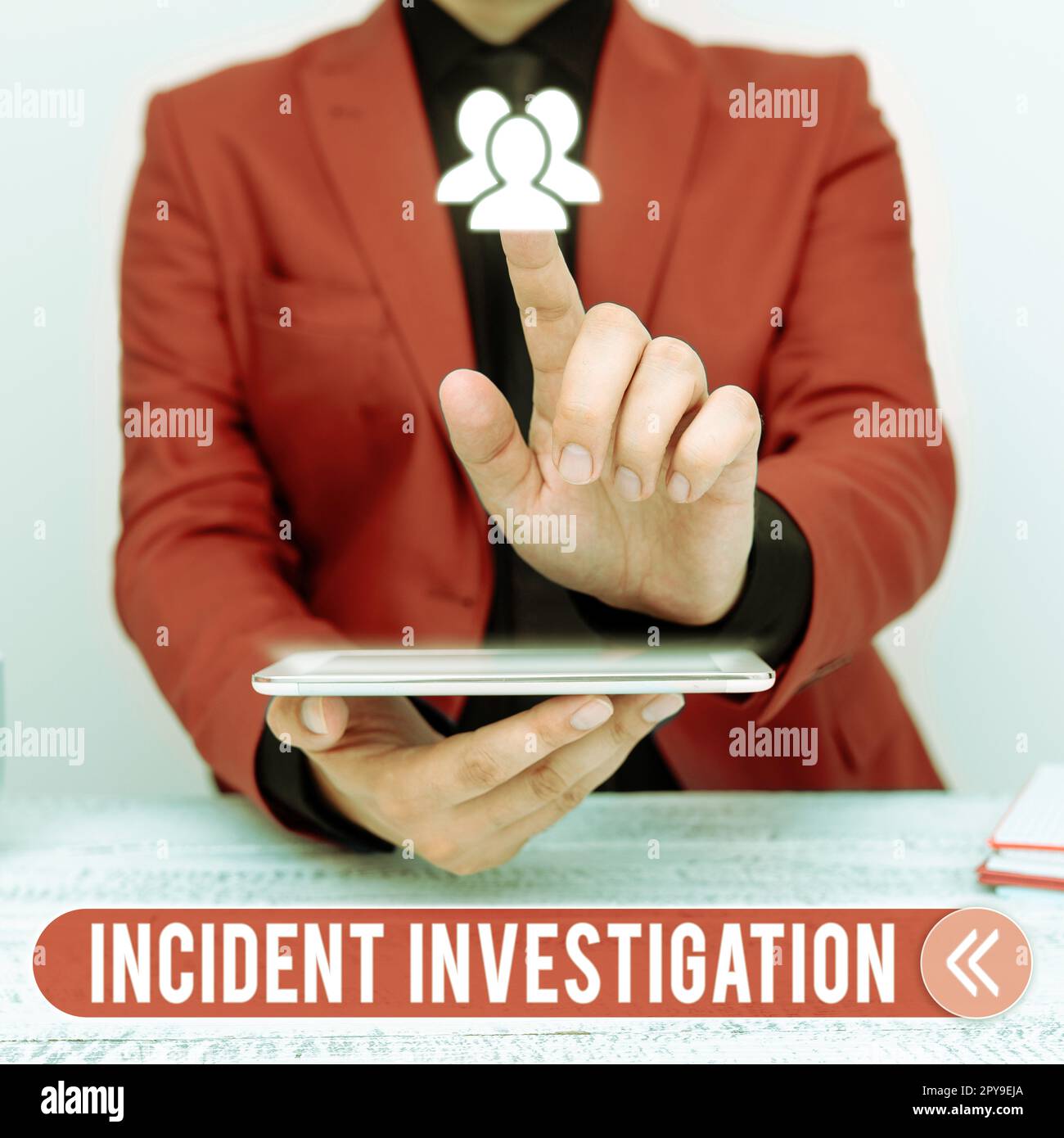 Text caption presenting Incident Investigation. Business showcase responsible for the integrity ...