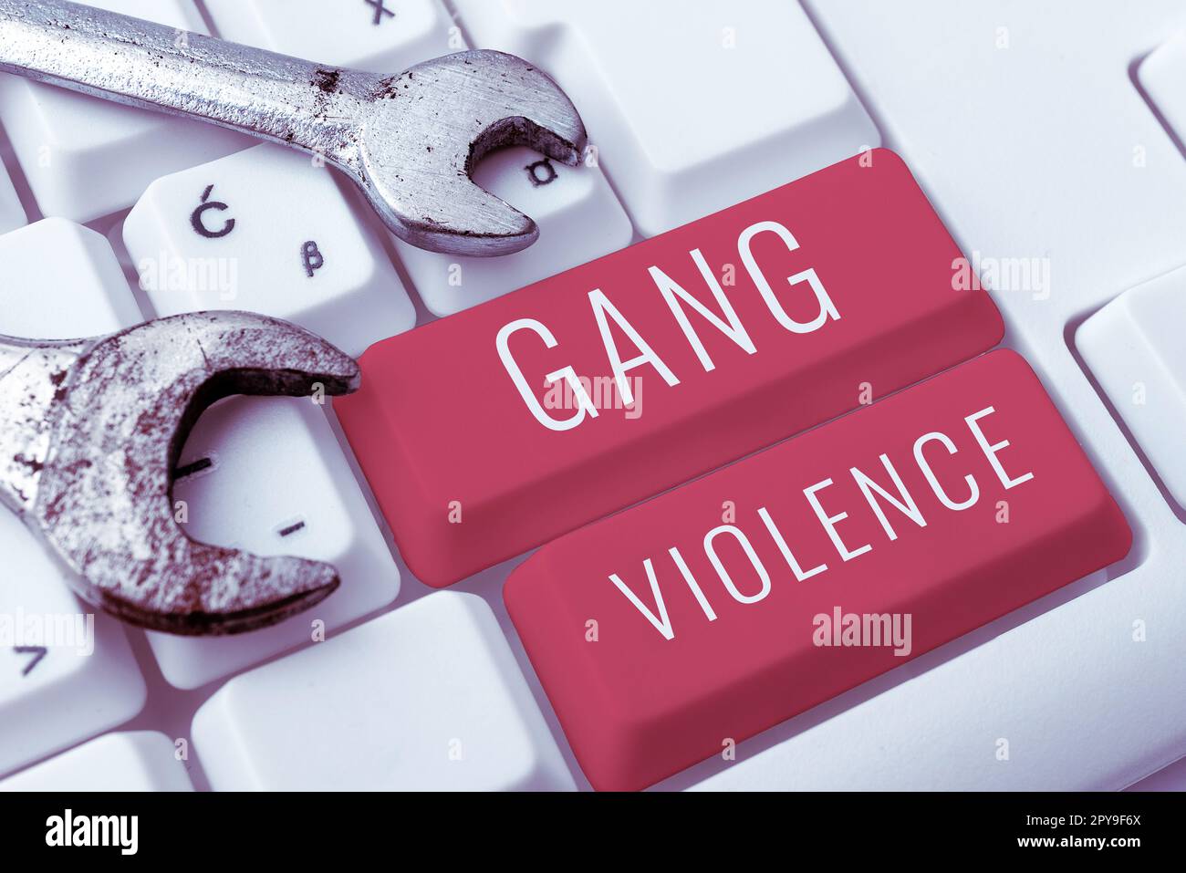 Hand writing sign Gang Violence. Business showcase infringement of the ...