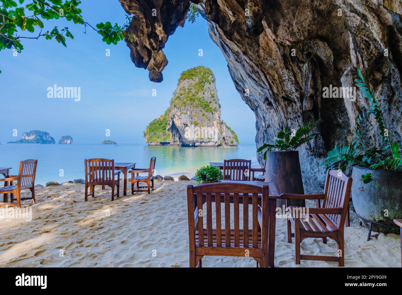 The Grotto restaurant at the beach of Railay Beach Krabi Thailand on a ...