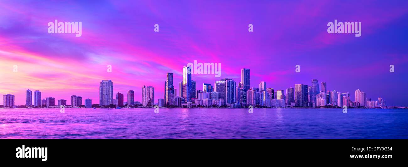 the skyline of miami during a beautiful sunset Stock Photo - Alamy