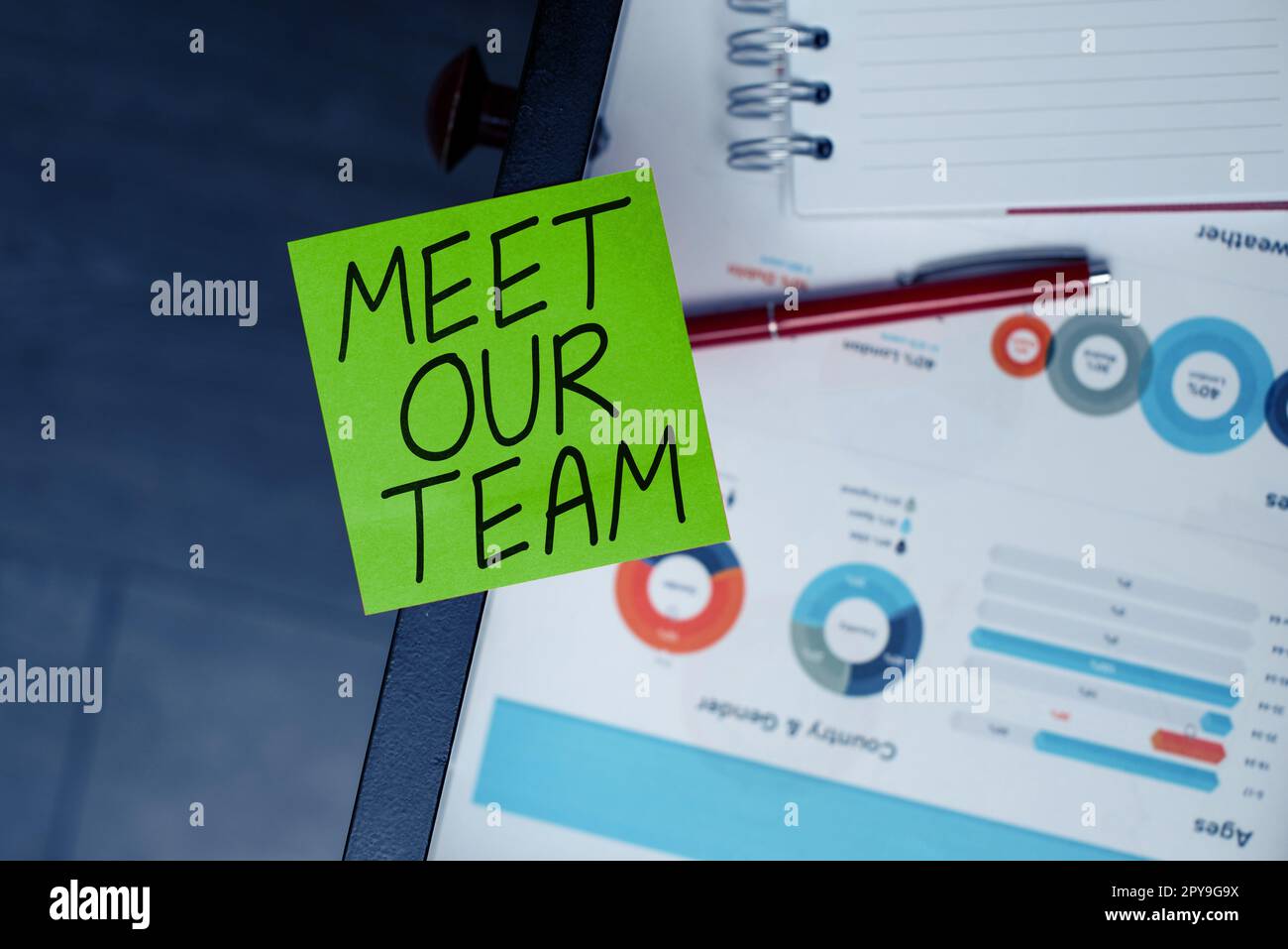 Text caption presenting Meet Our Team. Word Written on introducing ...