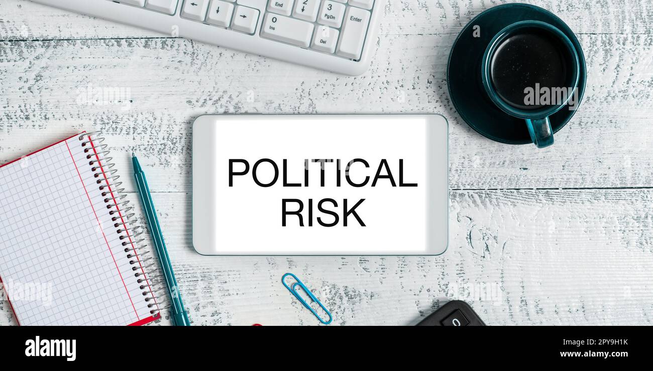Text caption presenting Political Risk. Word Written on communications ...