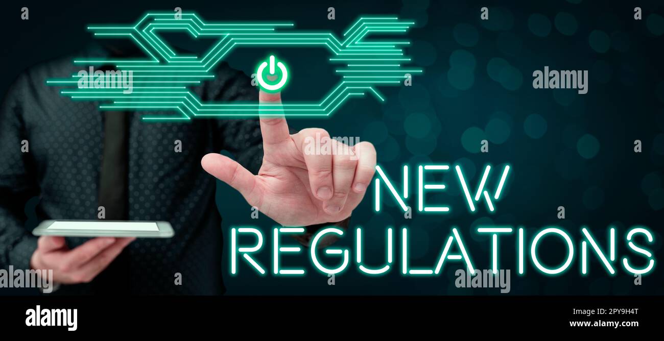 Text caption presenting New Regulations. Business concept Regulation ...