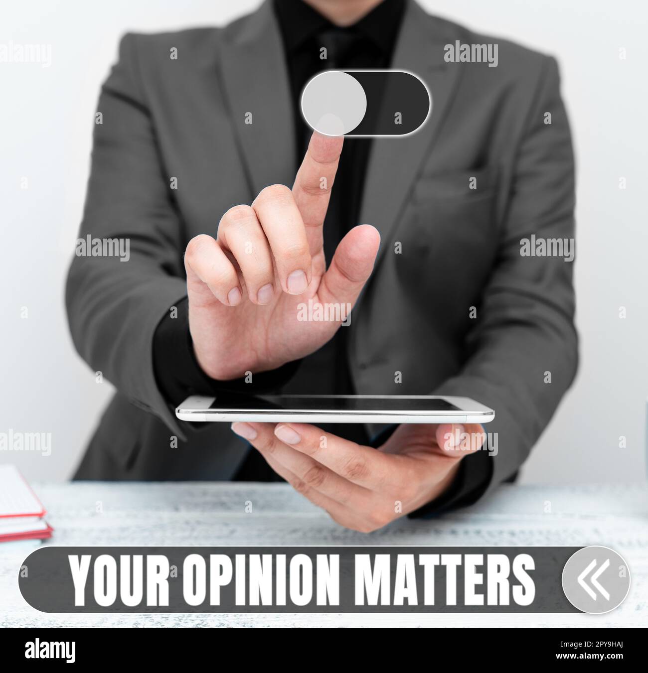 Text caption presenting Your Opinion Matters. Word Written on to Have ...